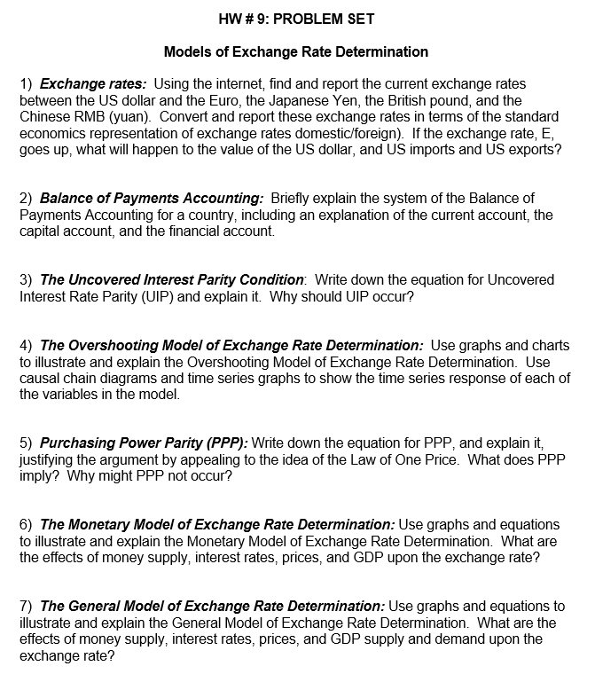 HW #9: PROBLEM SET Models of Exchange Rate | Chegg.com