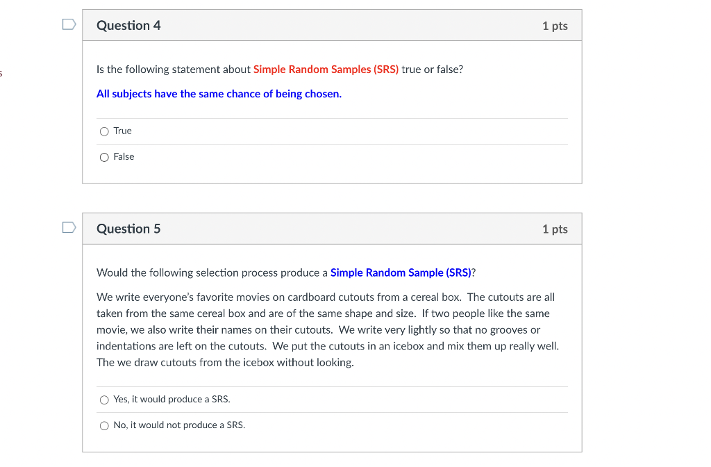 Solved ts Is the following statement about Simple Random | Chegg.com