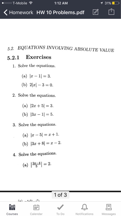 Solved EQUATIONS INVOLVING ABSOLUTE VALUE Exercises Solve | Chegg.com