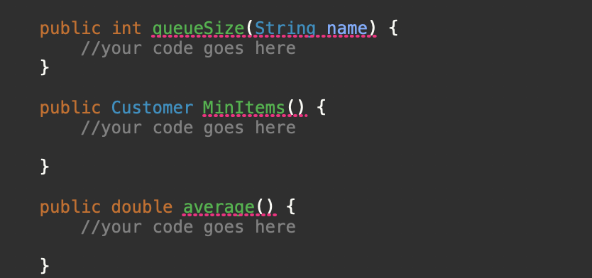 Solved • public int queueSize(String name) Counts how many | Chegg.com