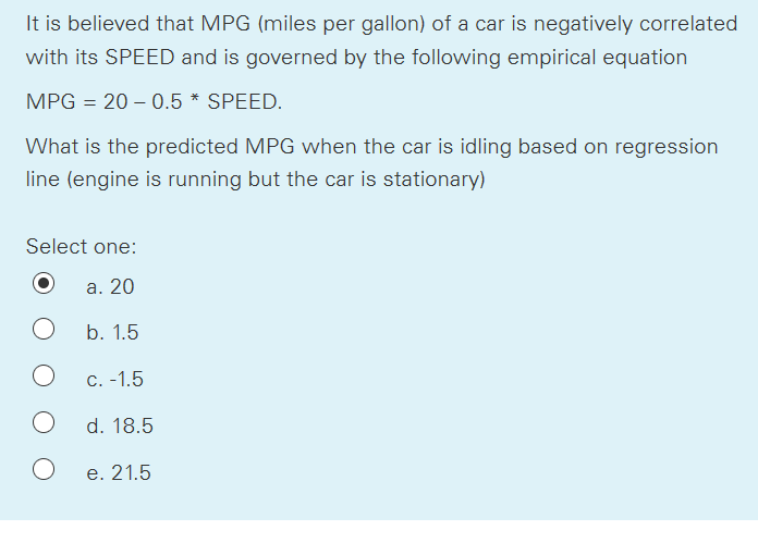 Solved It is believed that MPG (miles per gallon) of a car | Chegg.com