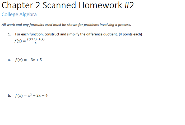 Solved Chapter 2 Scanned Homework #2 College Algebra All | Chegg.com