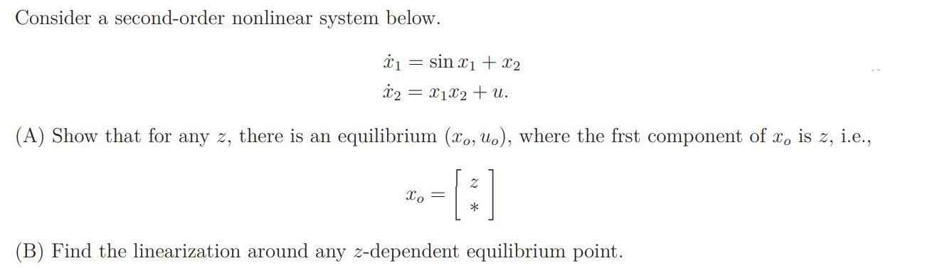 Solved Consider a second-order nonlinear system below. | Chegg.com