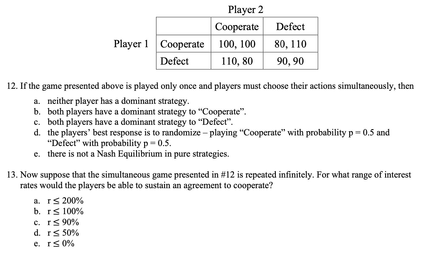 Solved Player 2Player 1If ﻿the game presented above is | Chegg.com