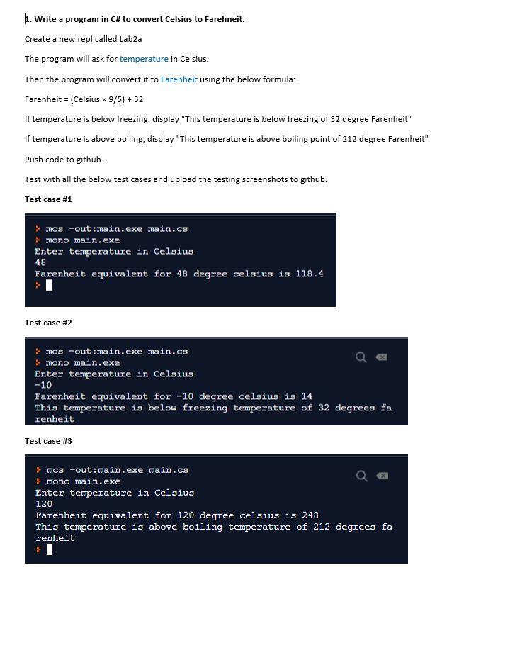 Solved H. Write a program in C# to convert Celsius to | Chegg.com