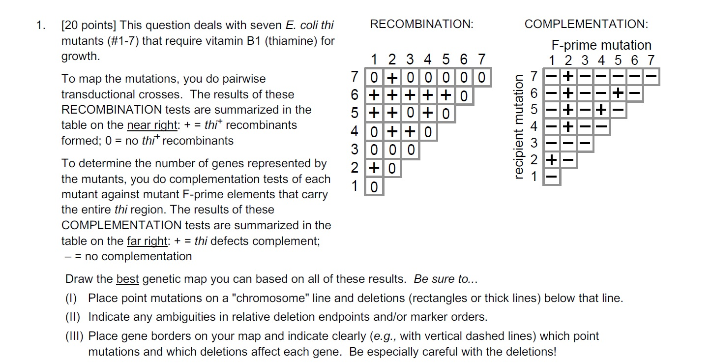 Solved 1 Recombination Complementation [20 Points] This