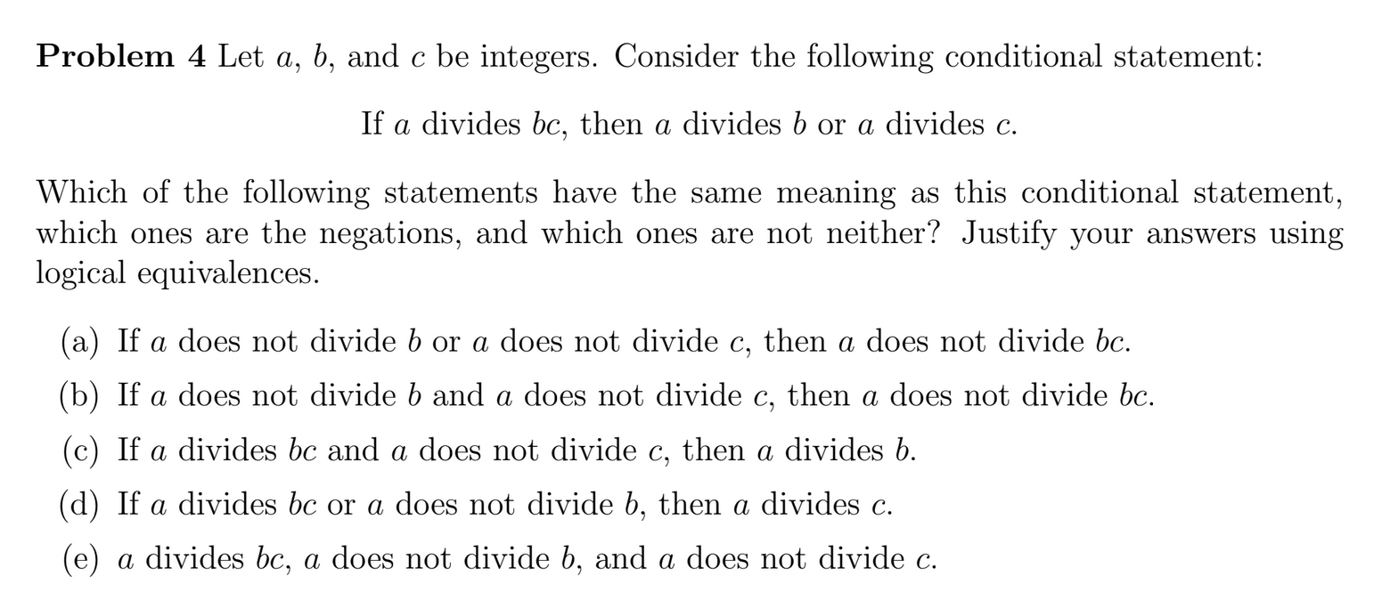 Solved Problem 4 Let a, b, and c be integers. Consider the | Chegg.com