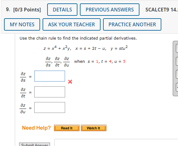 Solved /3 Points] SCALCET9 14. Use the chain rule to find | Chegg.com
