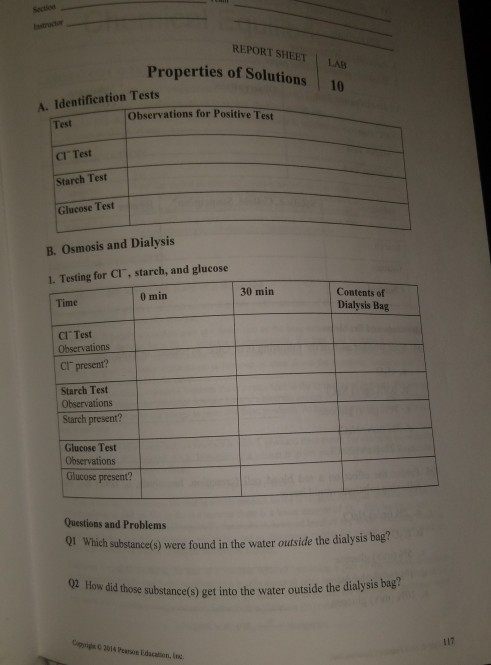 Solved REPORT SHEET LAB Properties of Solutions 10 A. | Chegg.com