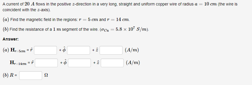 Solved A current of 20 A flows in the positive z-direction | Chegg.com