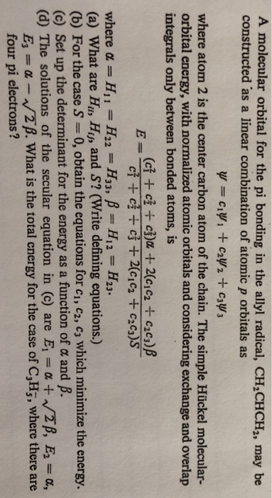 Solved A molecular orbital for the pi bonding in the allyl | Chegg.com