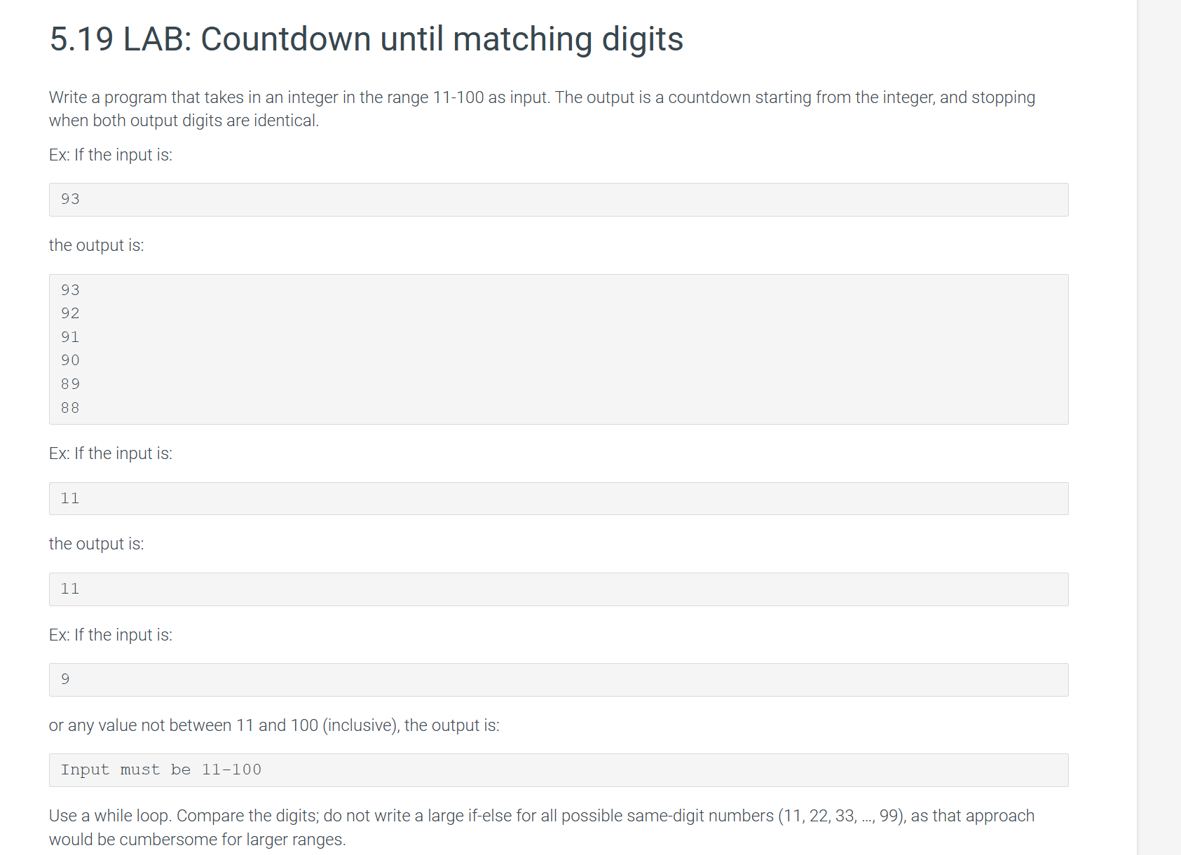 Solved 5.19 LAB: Countdown until matching digits Write a | Chegg.com