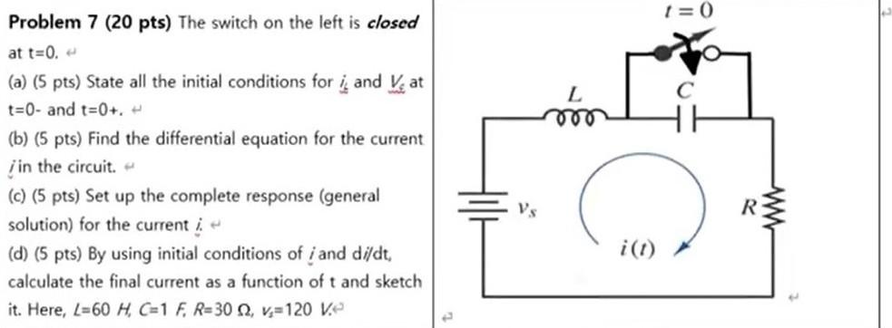 Solved Problem 7 ( 20 pts) The switch on the left is closed | Chegg.com