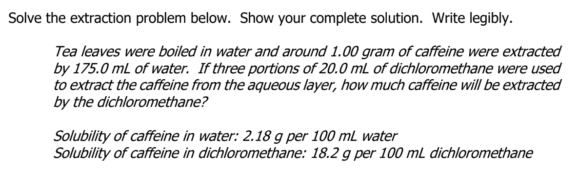 Solved Solve the extraction problem below. Show your | Chegg.com