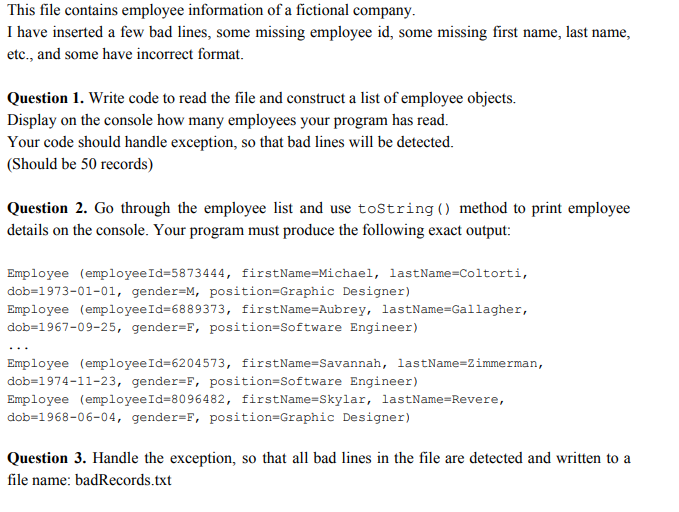 Solved The language is JAVA, Contents of mentioned text file | Chegg.com