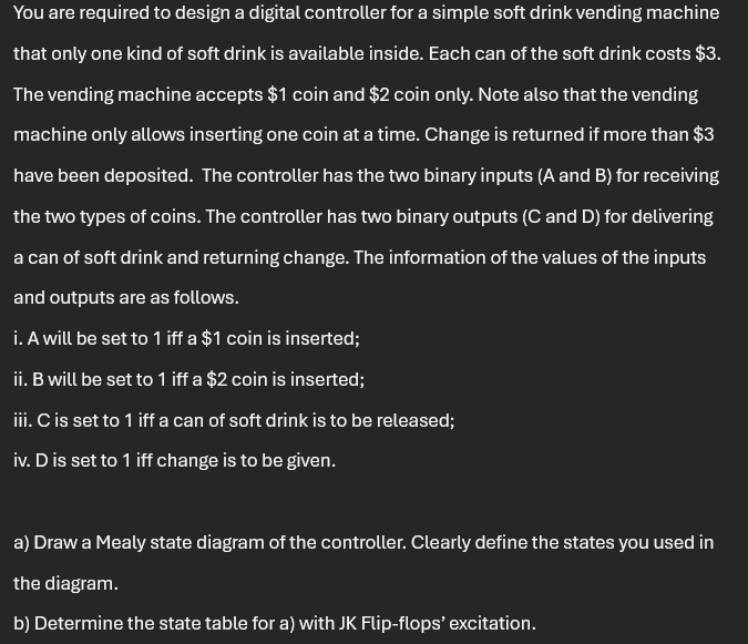a) ﻿Draw a Mealy state diagram of the controller. | Chegg.com
