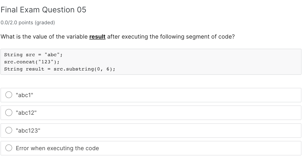 Solved What is the output on the console when the following | Chegg.com