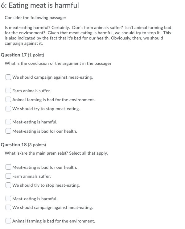 Solved 6: Eating meat is harmful Consider the following | Chegg.com