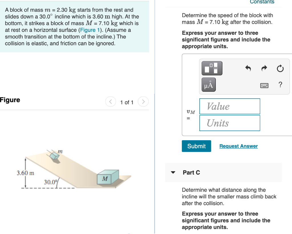 Solved Constants Determine the speed of the block with mass | Chegg.com