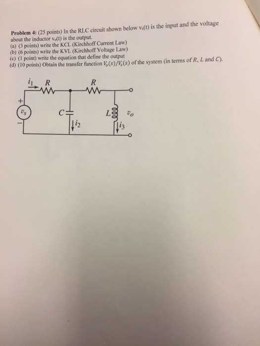 Solved In the RLC circuit shown below v_s(t) is the input | Chegg.com