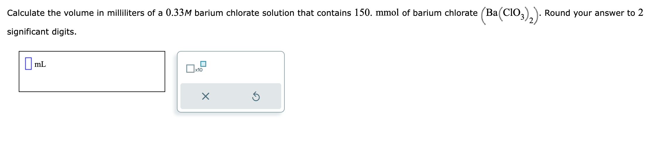 Solved Calculate the volume in milliliters of a 0.33M barium | Chegg.com
