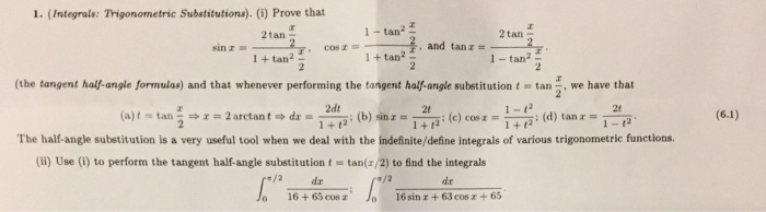 Solved 1. (Integrals: Trigonometric Substitutions). (i) | Chegg.com