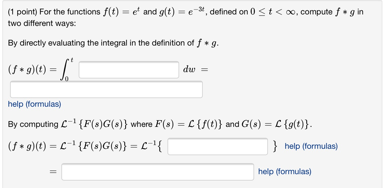 Solved (1 point) For the functions f(t) = et and g(t) = | Chegg.com