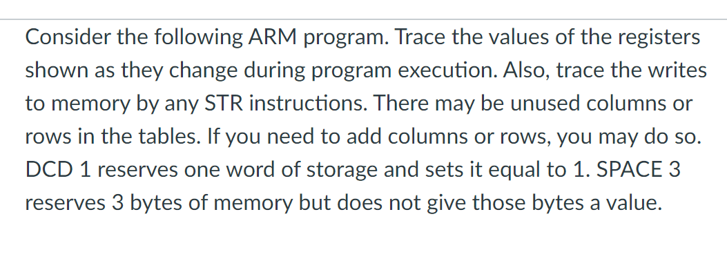 Solved Consider The Following Arm Program Trace The Values 