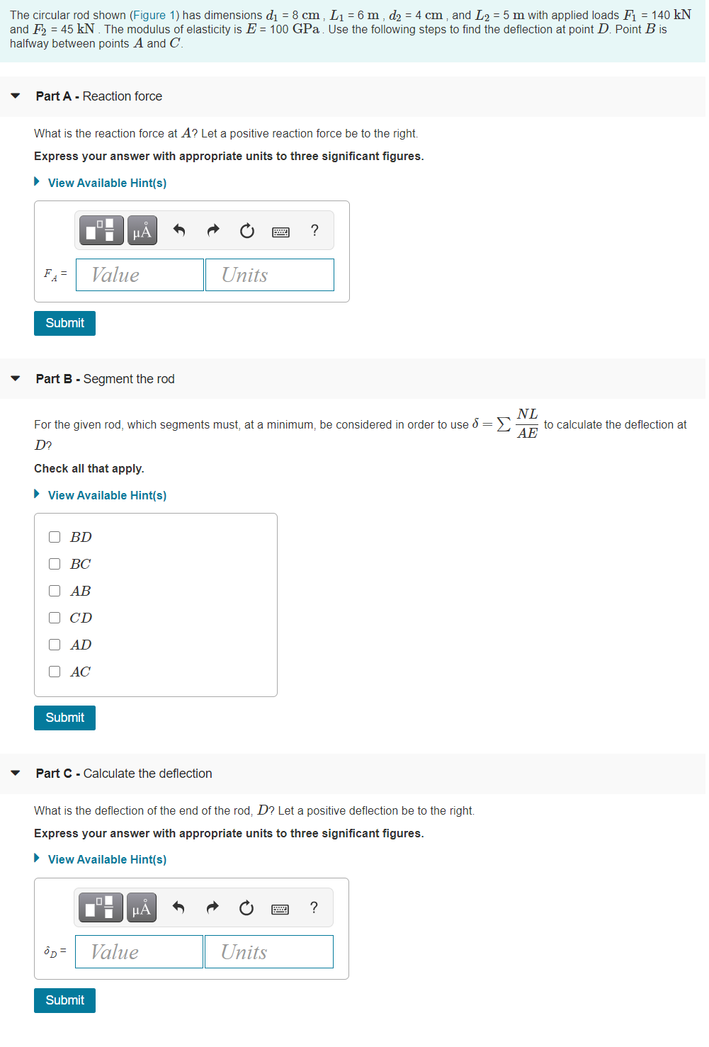 Solved Learning Goal: To calculate the elastic deflection in | Chegg.com
