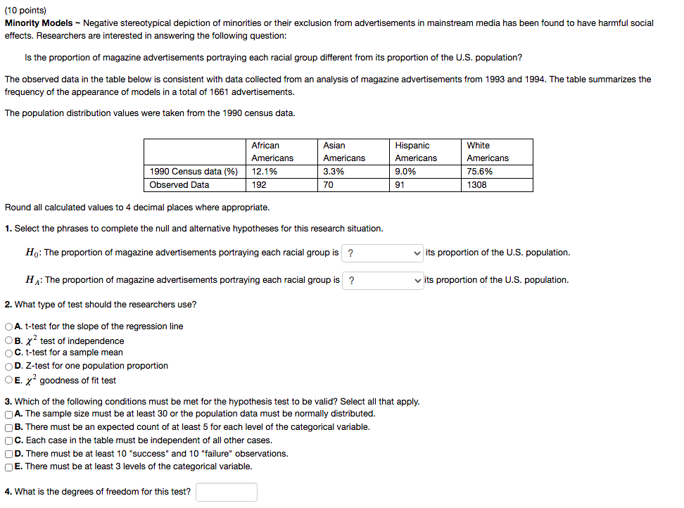 Solved (10 points) Minority Models - Negative stereotypical | Chegg.com
