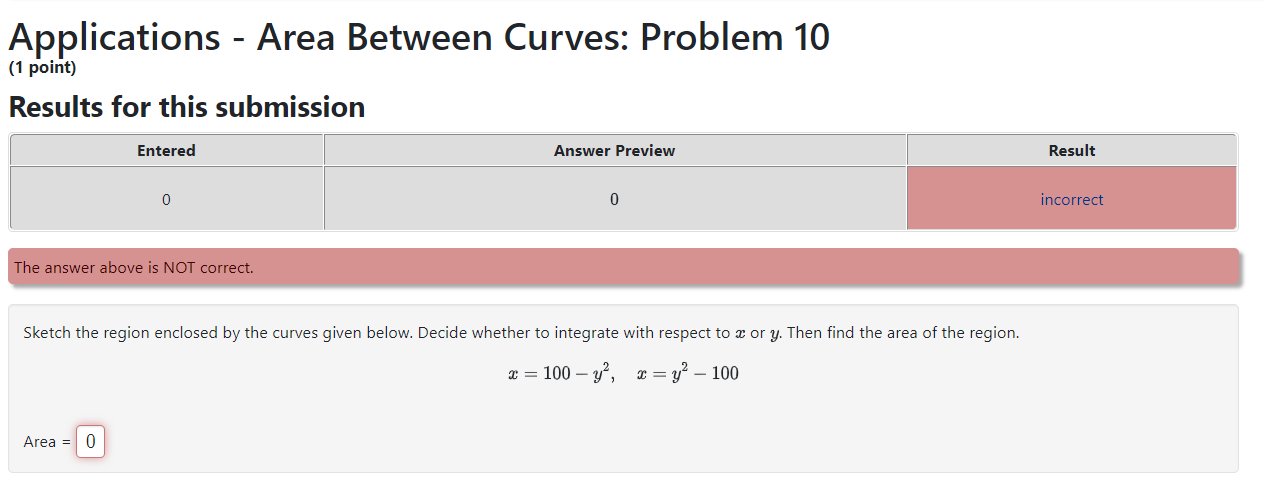 Solved Applications - Area Between Curves: Problem 10 (1 | Chegg.com