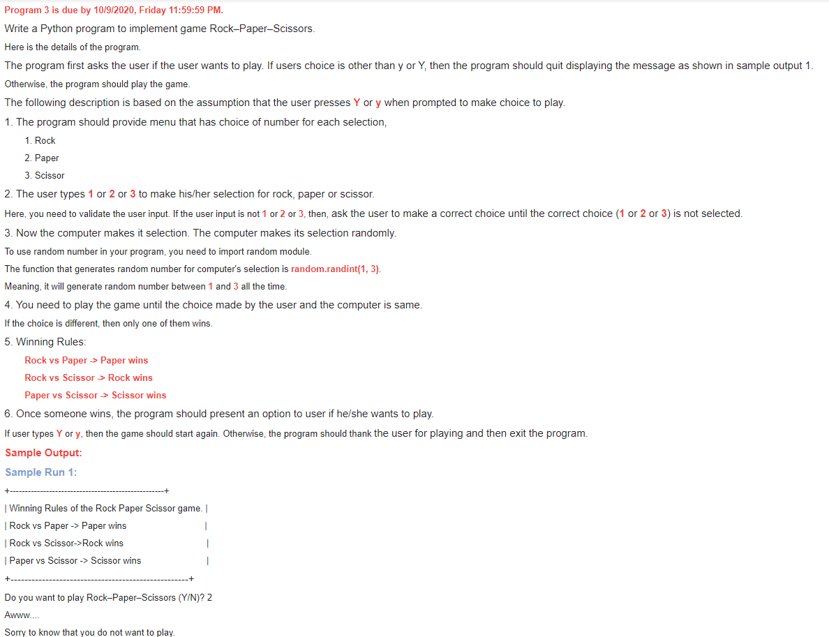 Solved Program 3 is due by 10/9/2020, Friday 11:59:59 PM. | Chegg.com