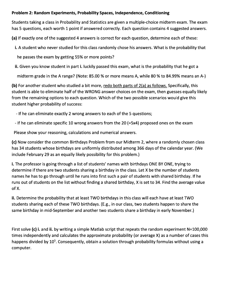 Problem 2: Random Experiments, Probability Spaces, | Chegg.com