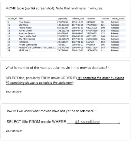 Solved MOVIE table (partial screenshot). Note that runtime | Chegg.com