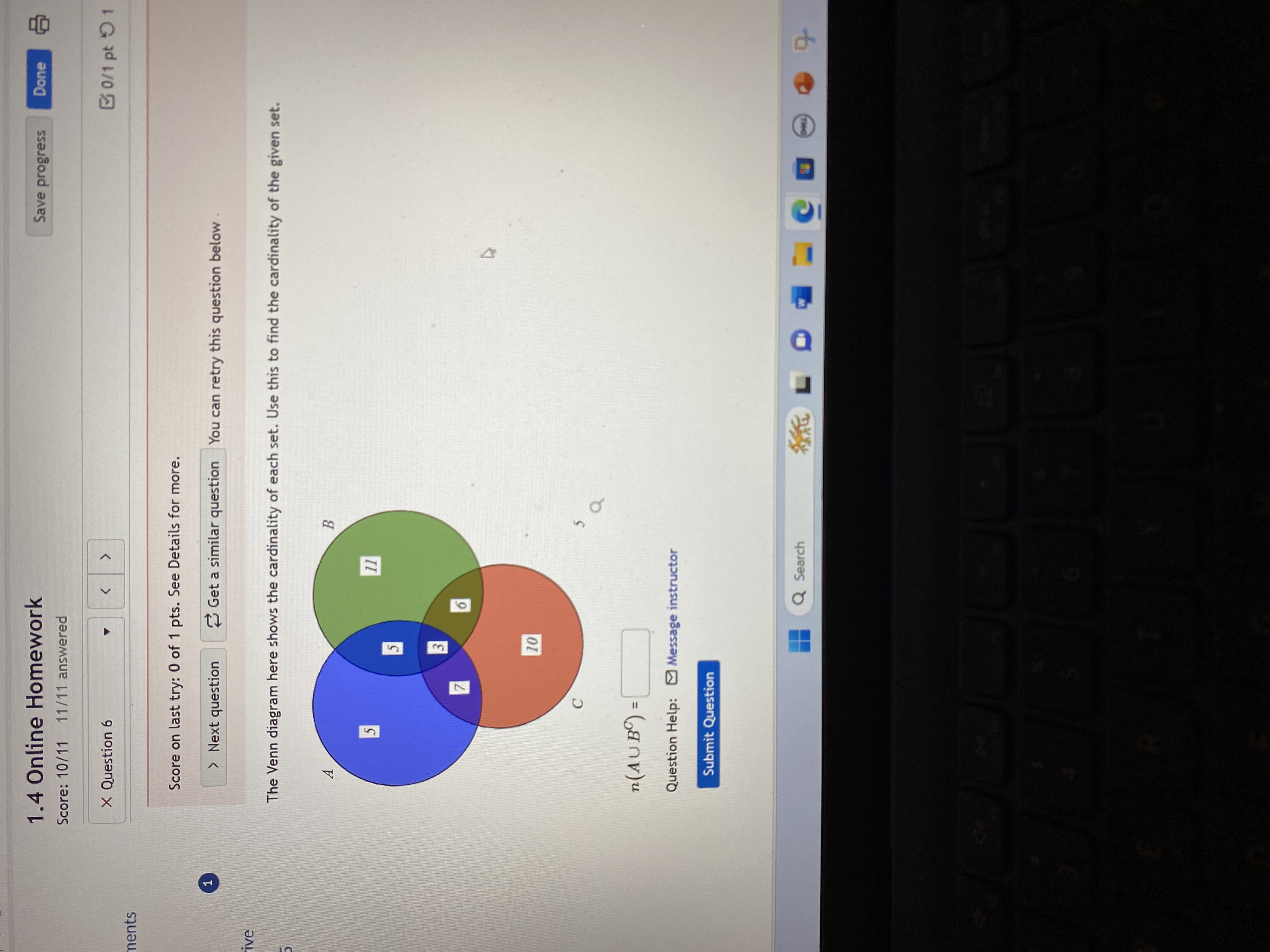 Solved The Venn Diagram Here Shows The Cardinality Of Each