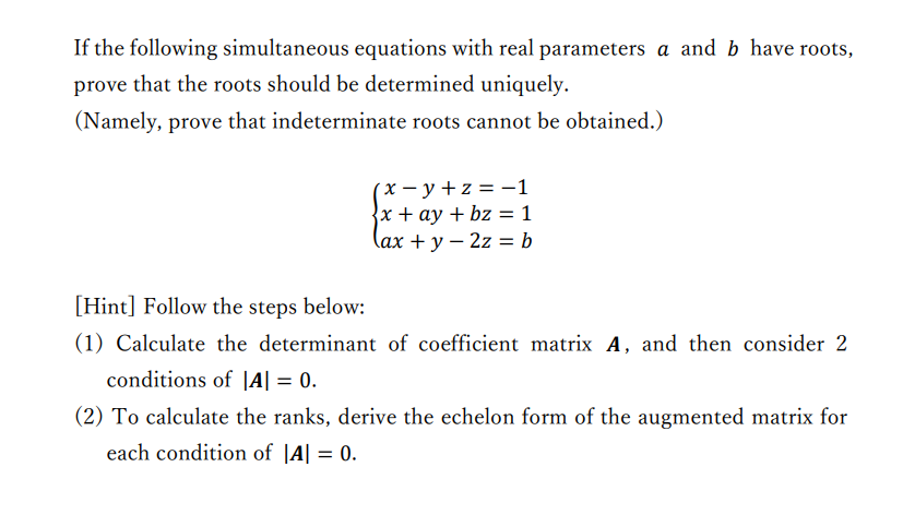 Solved If the following simultaneous equations with real | Chegg.com