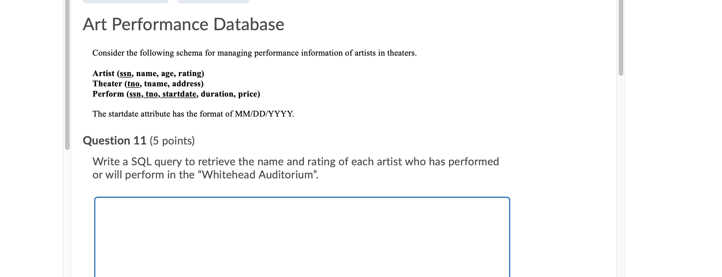 Solved Art Performance Database Consider the following | Chegg.com