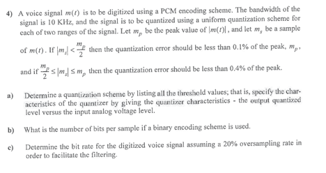 A voice signal m() is to be digitized using a PCM | Chegg.com