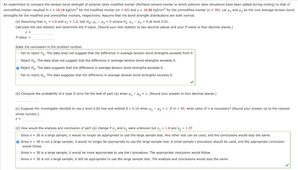 Solved An experiment to compare the tension bond strength of | Chegg.com