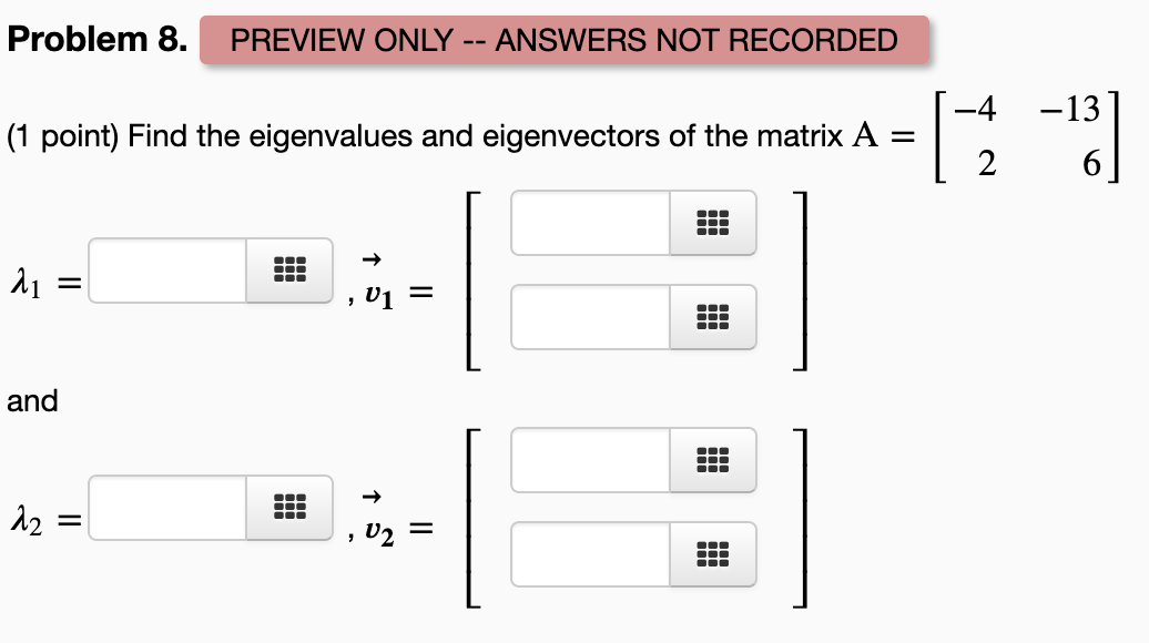 Solved Problem 8. PREVIEW ONLY -- ANSWERS NOT RECORDED 1-4 | Chegg.com