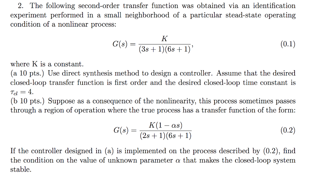 2. The following second-order transfer function was | Chegg.com