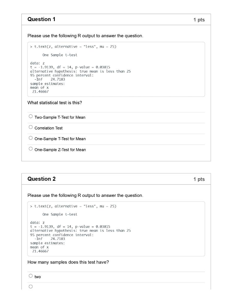 Solved Please use the following R output to answer the | Chegg.com
