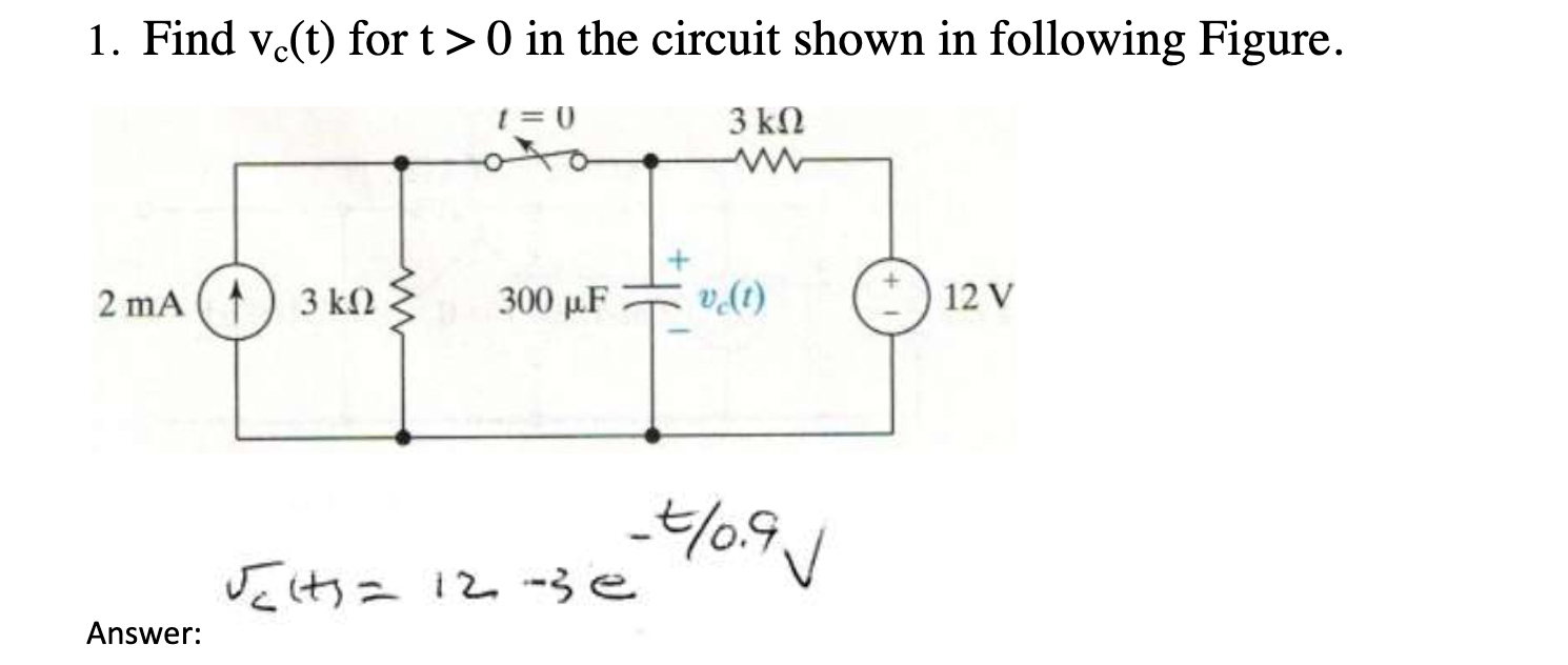 Solved 1. Find \\( v_{c}(t) \\) for \\( t>0 \\) in the | Chegg.com