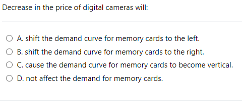 Solved Decrease in the price of digital cameras will: A. | Chegg.com