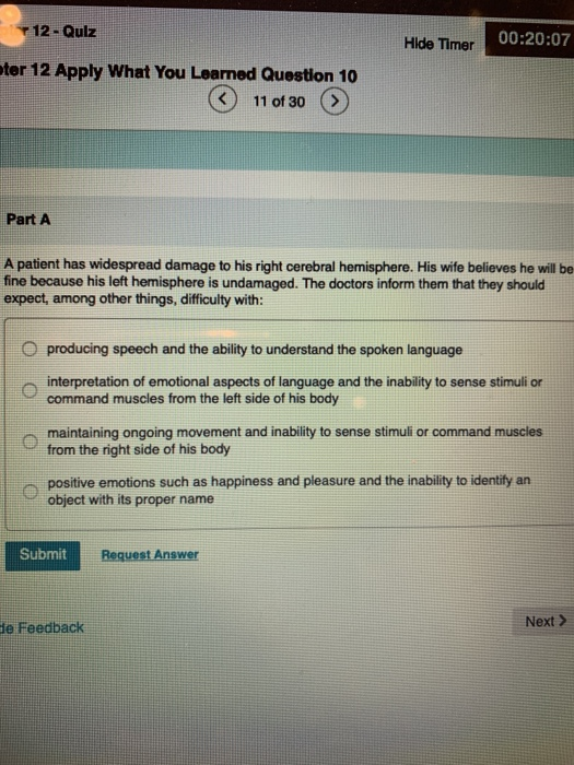 Solved r 12-Qulz Hide Timer 00:20:07 ter 12 Apply What You | Chegg.com