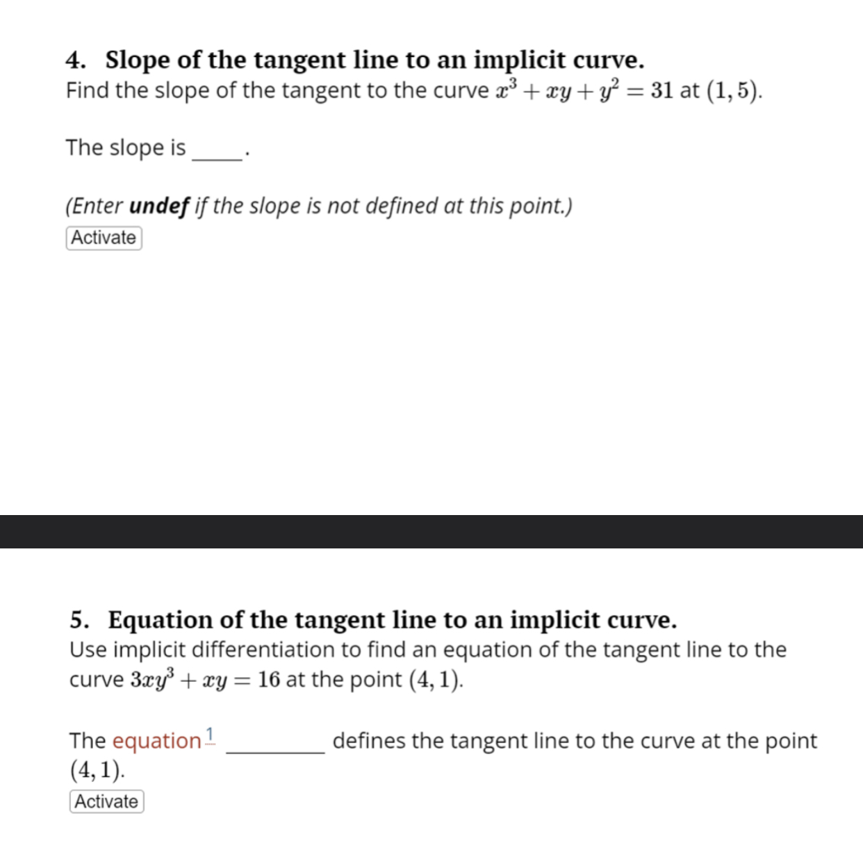 Solved 4. Slope of the tangent line to an implicit curve. | Chegg.com