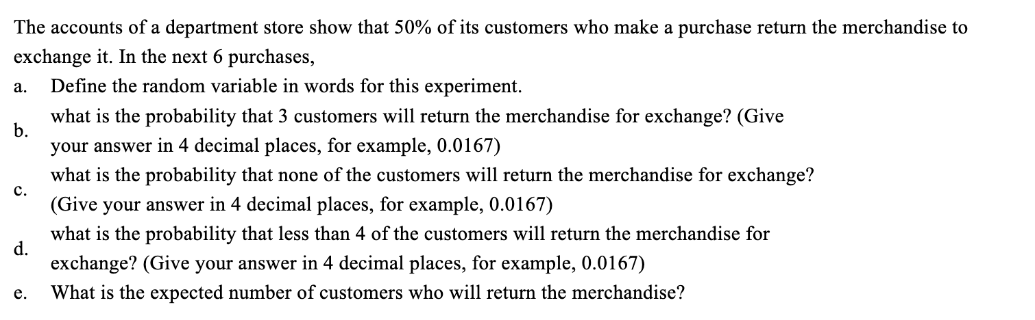 Solved The accounts of a department store show that 50% of | Chegg.com