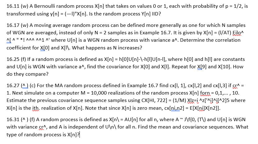 16.11 (w) A Bernoulli random process X[n] that takes | Chegg.com