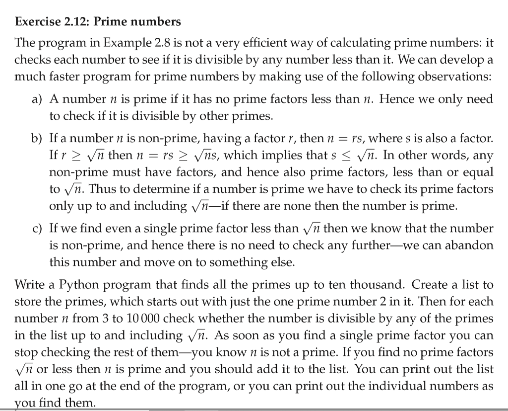Solved Exercise 2.12: Prime numbers The program in Example | Chegg.com