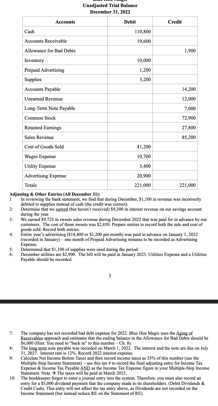 Fill out the balance sheet based on the adjusted | Chegg.com